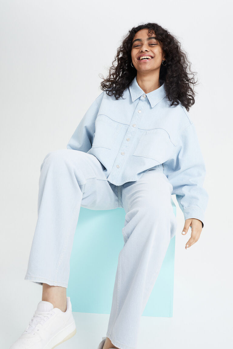Cropped denim overshirt