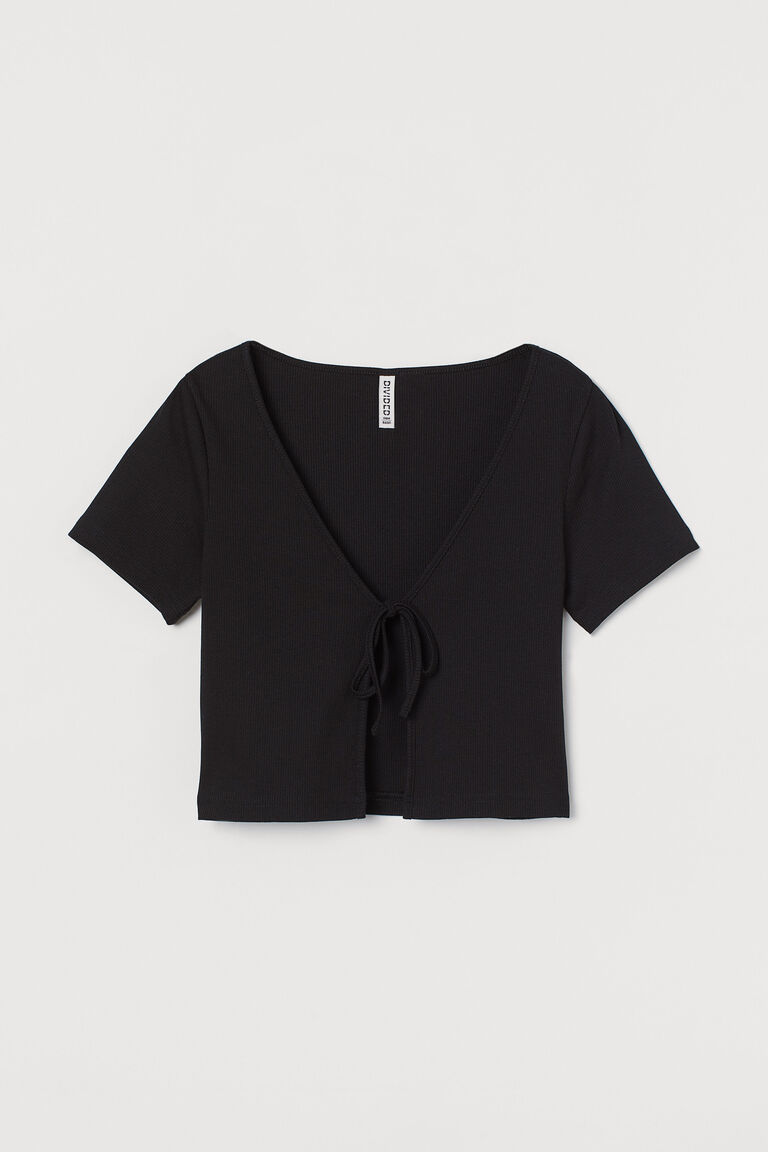 Tie-front ribbed top