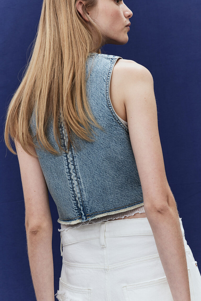 Frayed-edge denim vest top