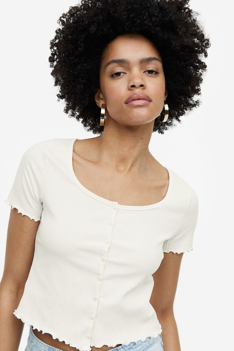 Ribbed button front top