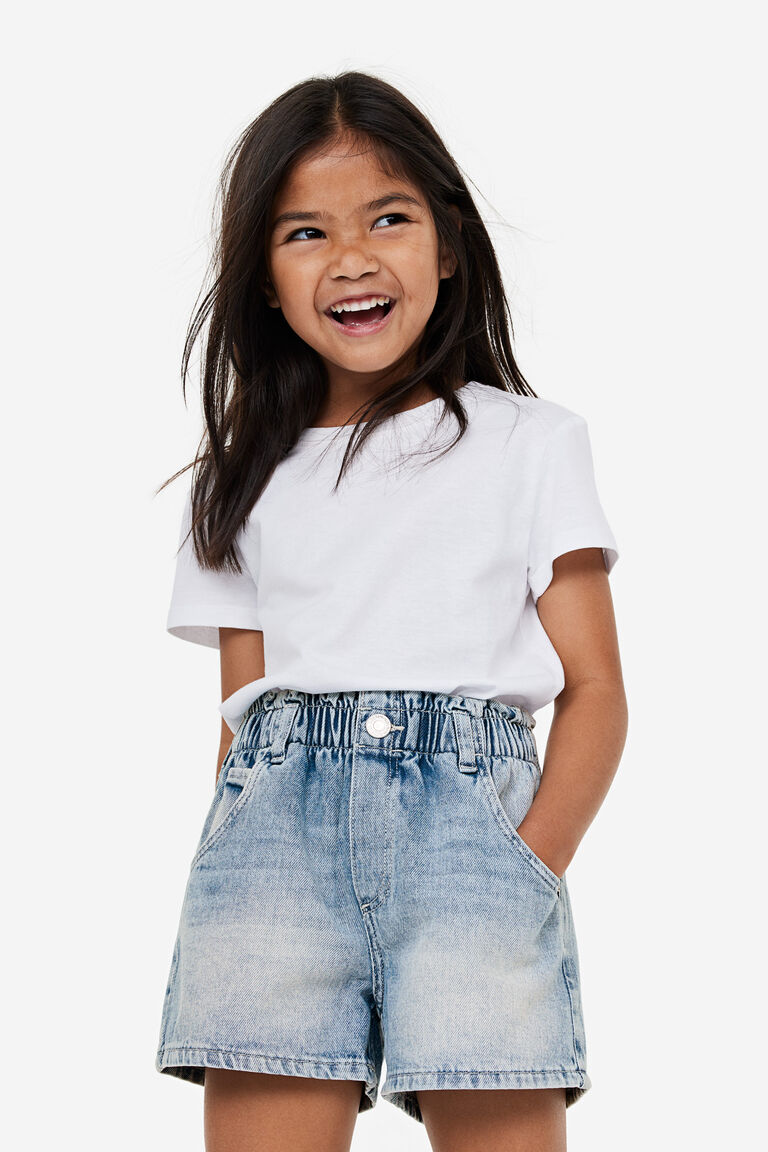 Denim paper bag shorts