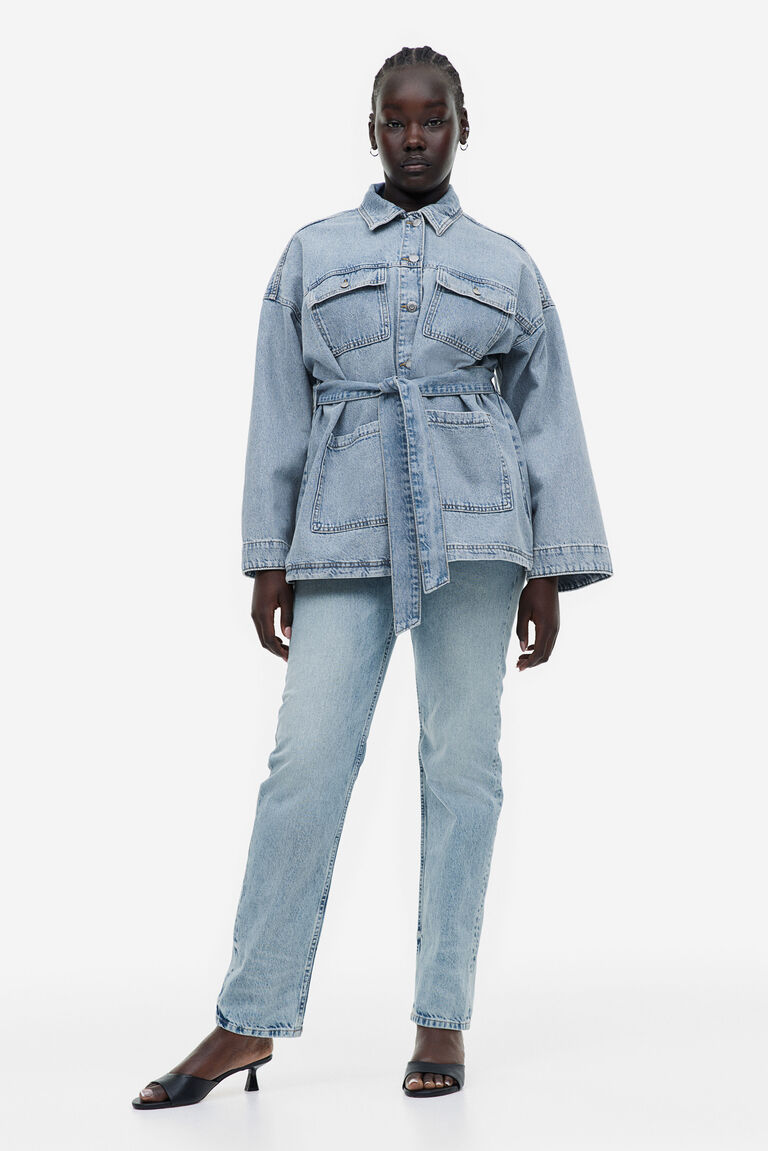 Tie-belt denim jacket