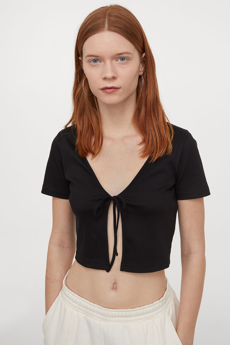 Tie-front ribbed top