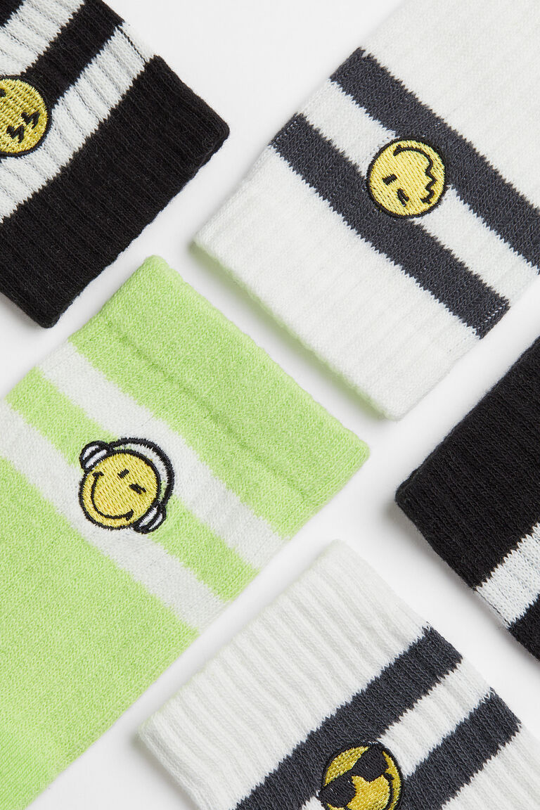 5-pack embroidered-motif socks