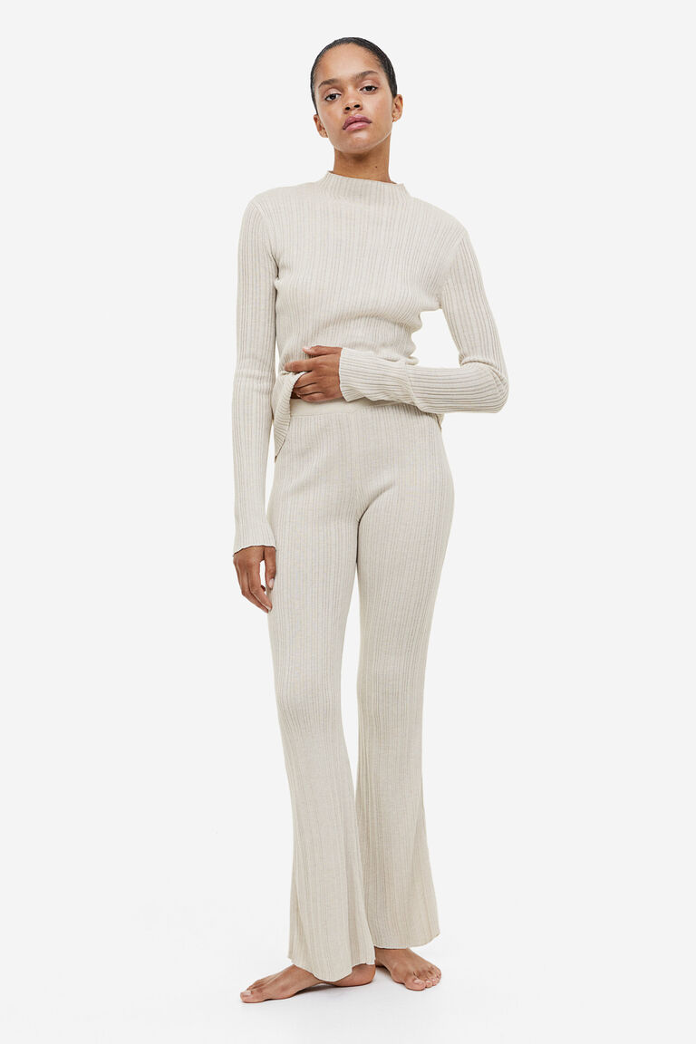 Rib-knit flared trousers