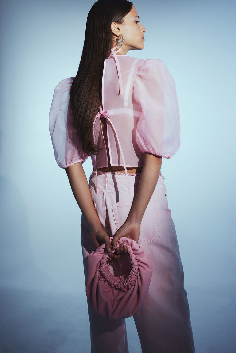 Puff-sleeved organza top