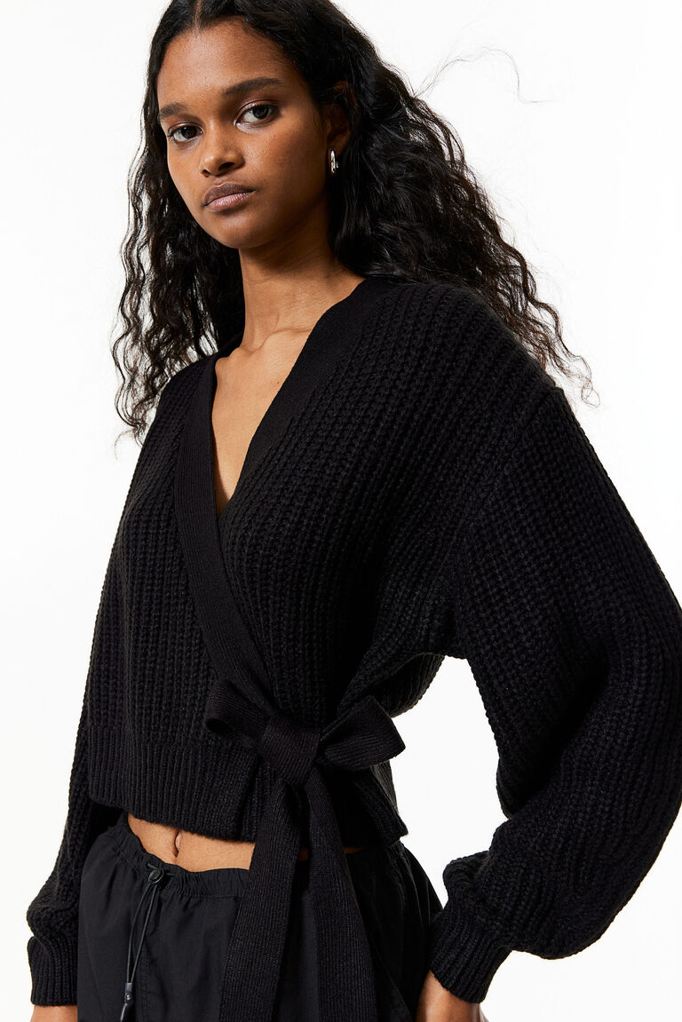Rib-knit wrap cardigan