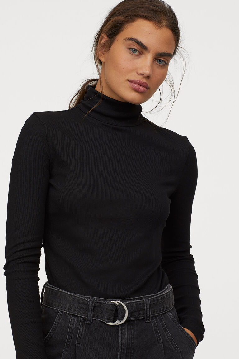 Jersey polo-neck top