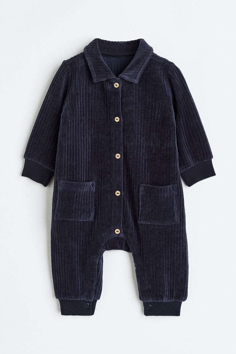 Ribbed velour romper suit