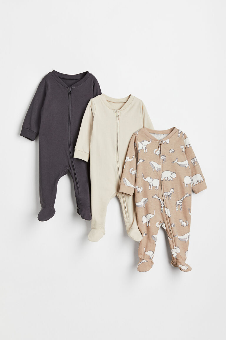 3-pack zip-up pyjamas