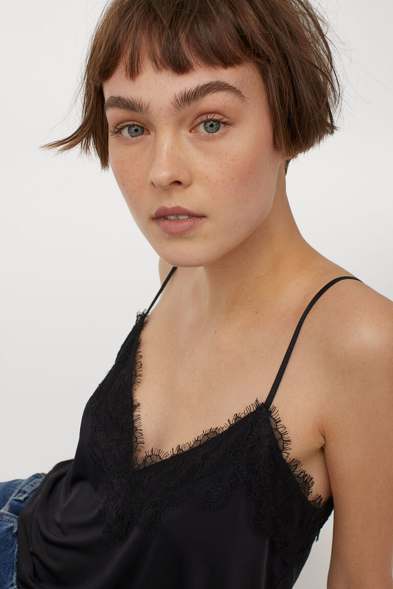 Lace-trimmed strappy top