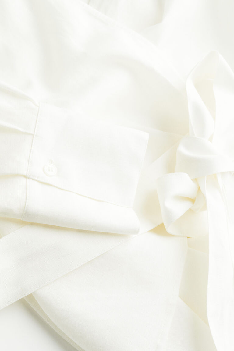 Linen-blend wrap blouse
