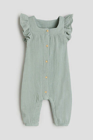 Frill-trimmed muslin romper suit