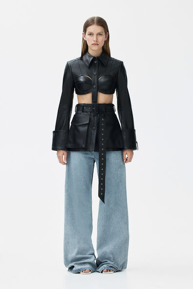 Cut-out leather blazer