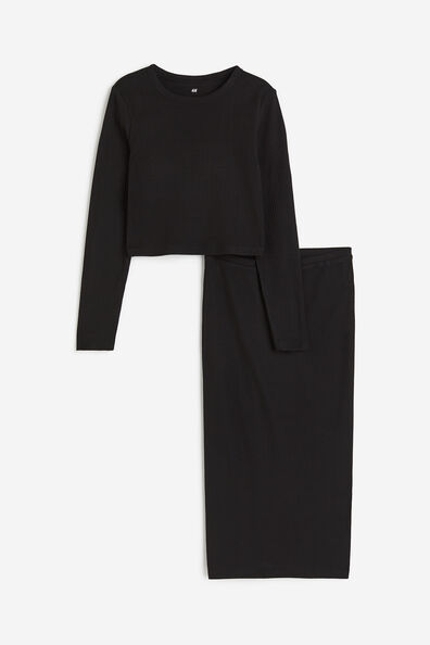 2-piece ribbed top and skirt set