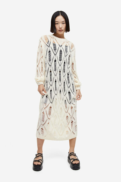 Ladder-stitch-look knitted dress