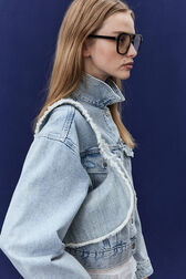 Frayed-edge denim shoulder bag