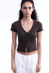 Ribbed button-front T-shirt