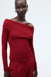 Rib-knit off-the-shoulder top