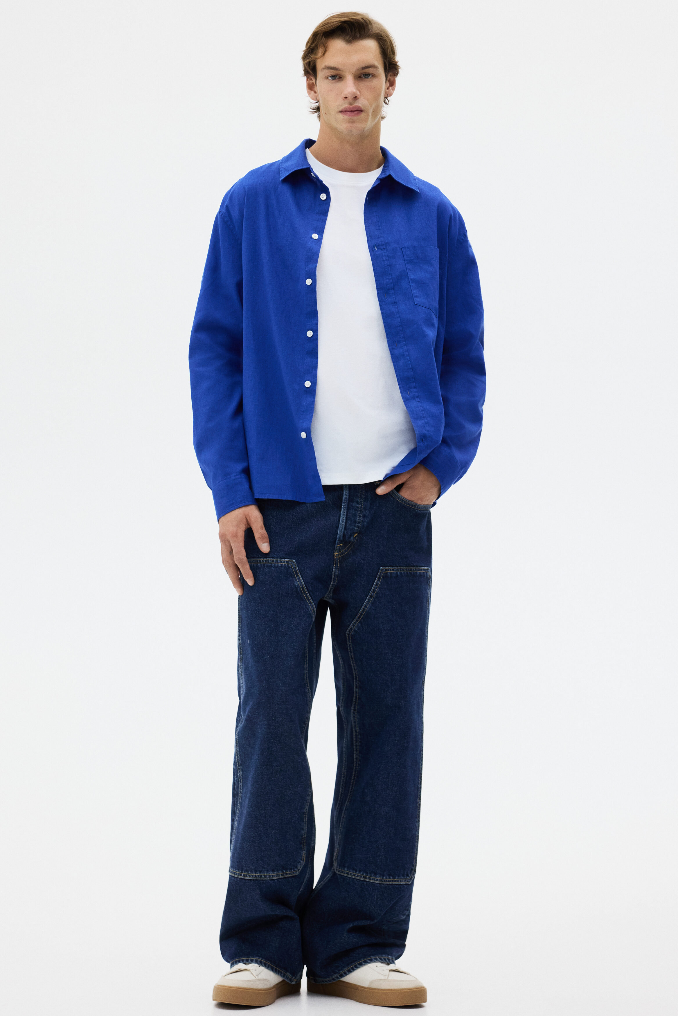 Kemeja Regular Fit campuran Linen